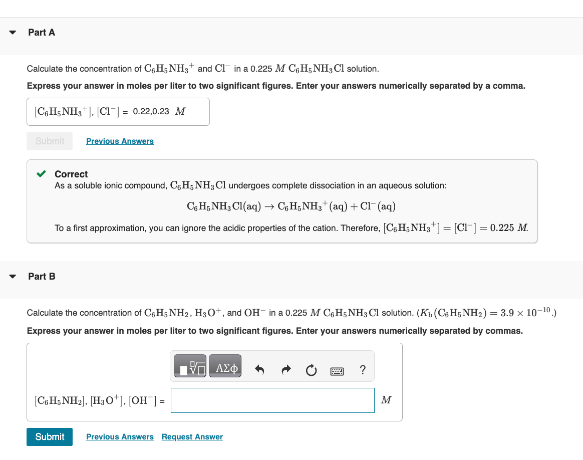 Solved Calculate the concentration of C6H5NH3+and Cl−in a | Chegg.com