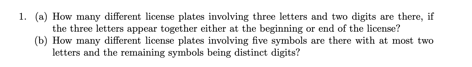 1. (a) How many different license plates involving | Chegg.com