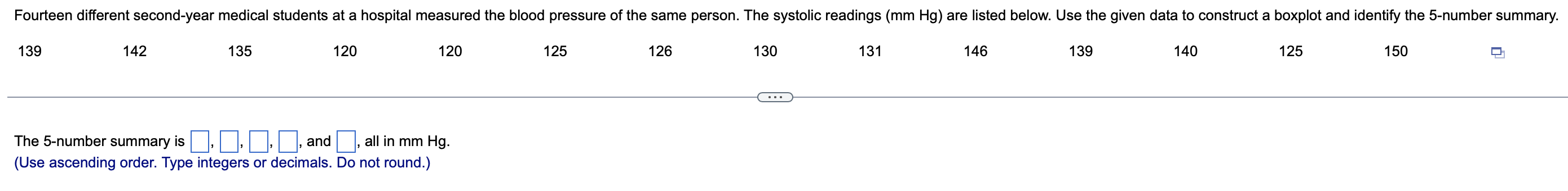 Solved The 5 -number summary is , , ,L, ﻿and , ﻿all in | Chegg.com
