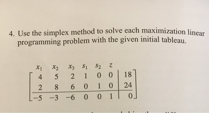 Solved 4. Use the simplex method to solve each maximization | Chegg.com Solved 4. Use the simplex method to solve each maximization | Chegg.com