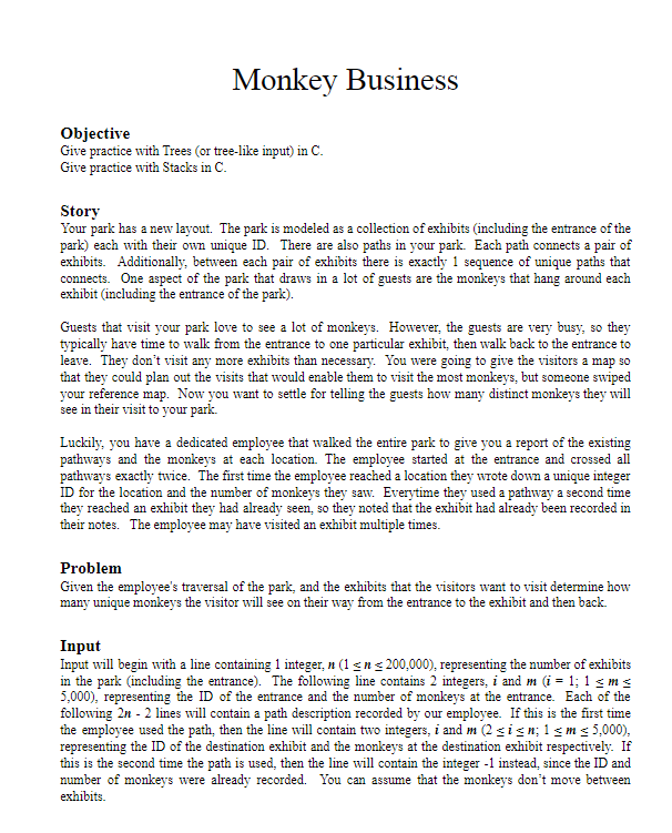 Solved Monkey Business Objective Give practice with Trees | Chegg.com