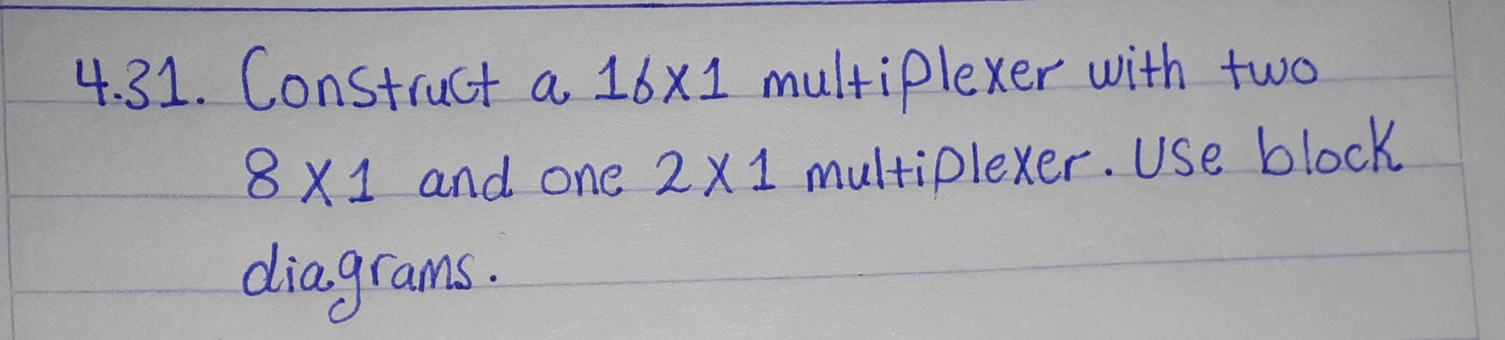Solved 4:31. Construct a 16x1 multiplexer with two 8 X1 and | Chegg.com Solved 4:31. Construct a 16x1 multiplexer with two 8 X1 and | Chegg.com