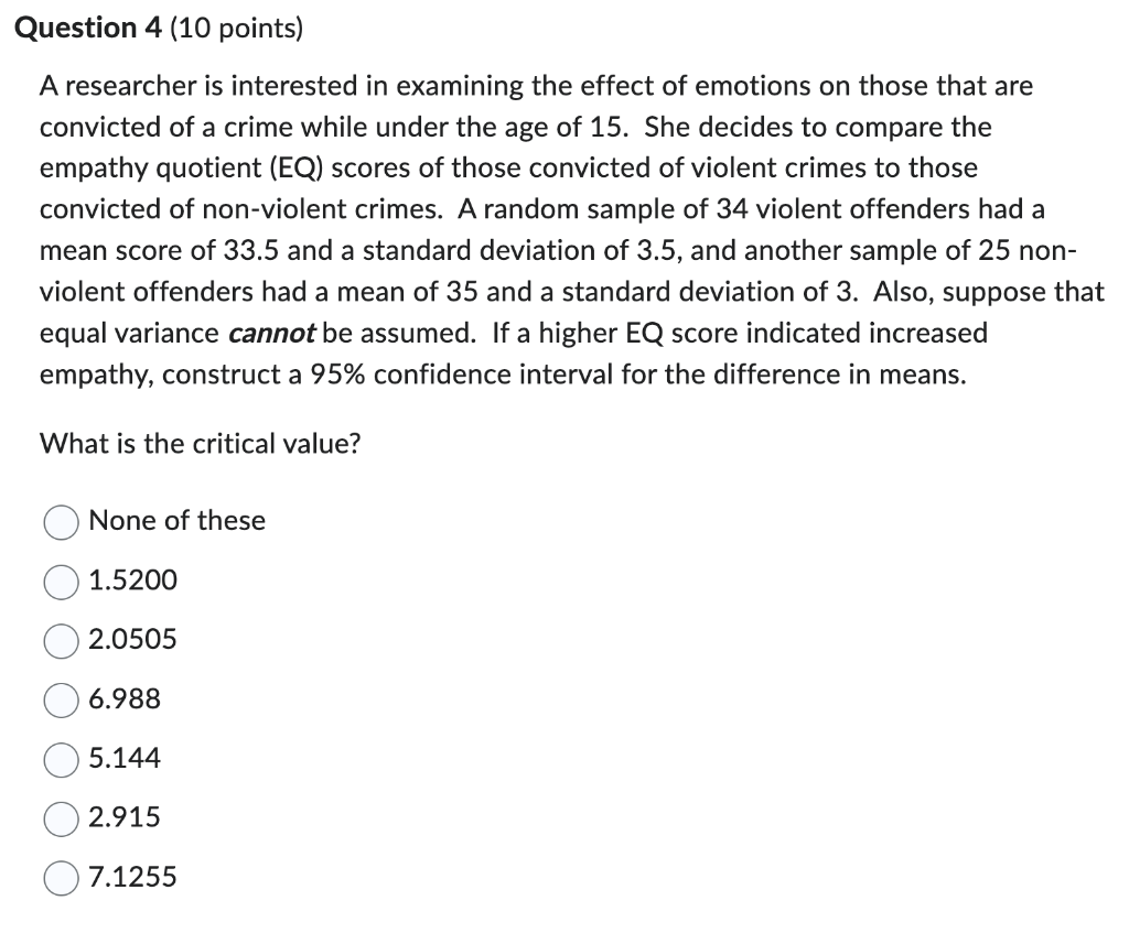 Solved Question 4 (10 points) A researcher is interested in | Chegg.com