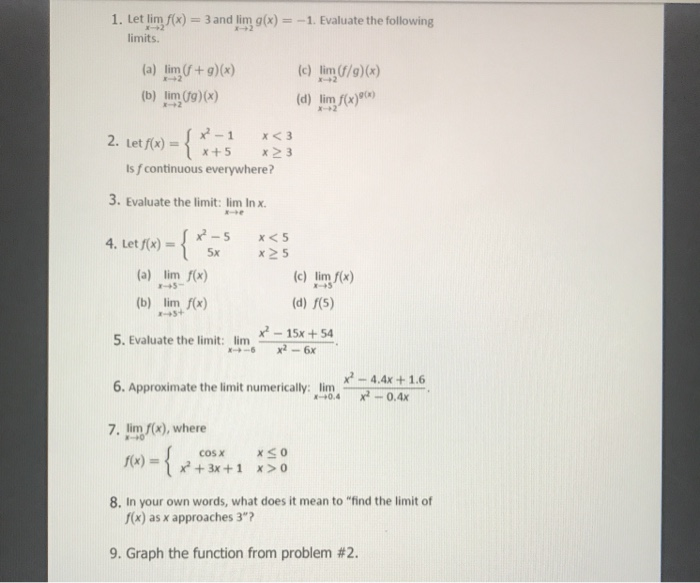 Solved 1. Let lim fx) 3 and lim g(x)1. Evaluate the | Chegg.com Solved 1. Let lim fx) 3 and lim g(x)1. Evaluate the | Chegg.com