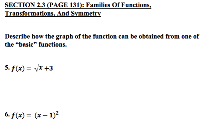 Solved SECTION 2.3 (PAGE 131): Families Of Functions, | Chegg.com