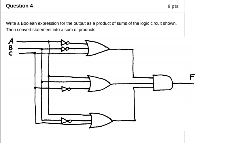 Solved Question 4 9 pts Write a Boolean expression for the | Chegg.com
