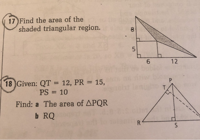 Solved 17 Find the area of the shaded triangular region. 6 | Chegg.com