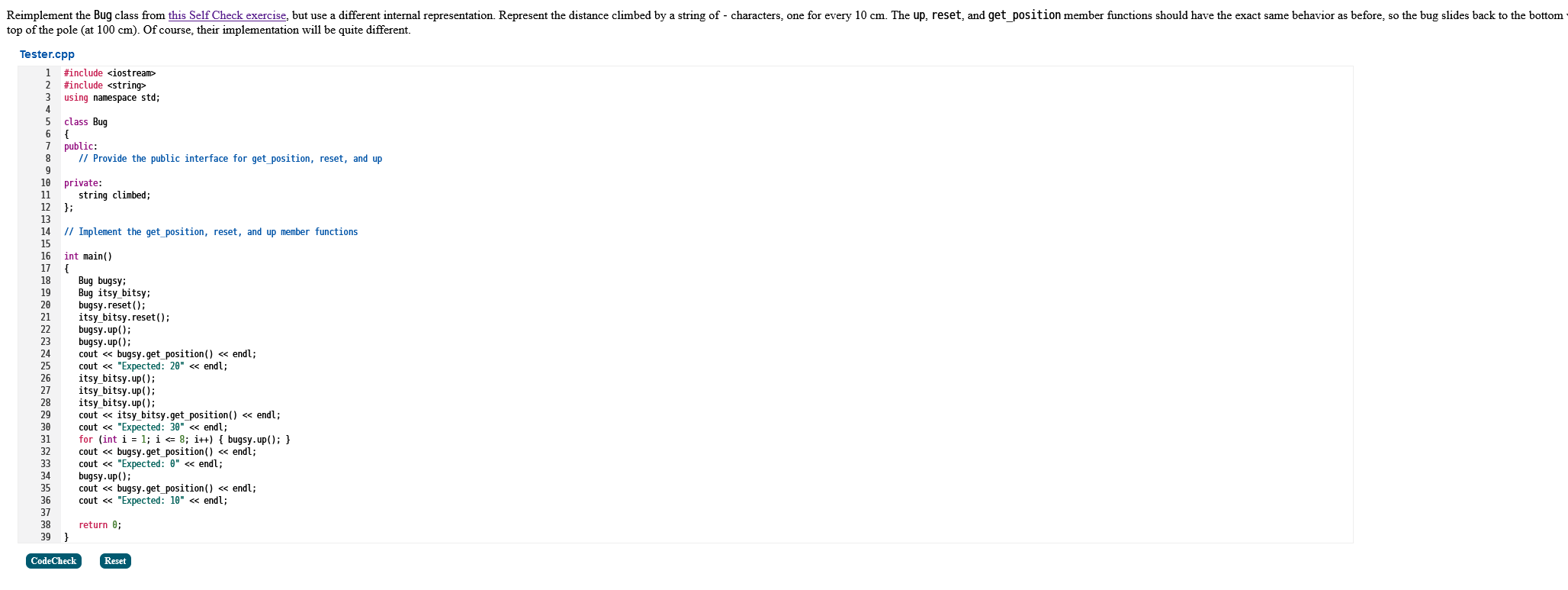 Reimplement the Bug class from this Self Check | Chegg.com