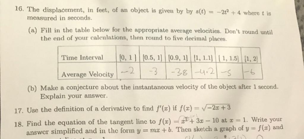 16. The displacement, in feet, of an object is given | Chegg.com