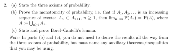 Solved 2. (a) State the three axioms of probability, (b) | Chegg.com