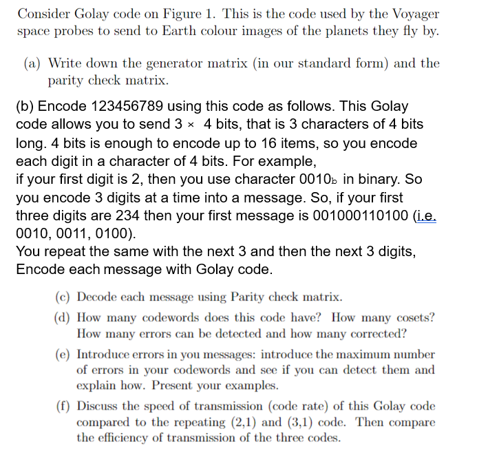 Solved Consider Golay code on Figure 1. This is the code | Chegg.com