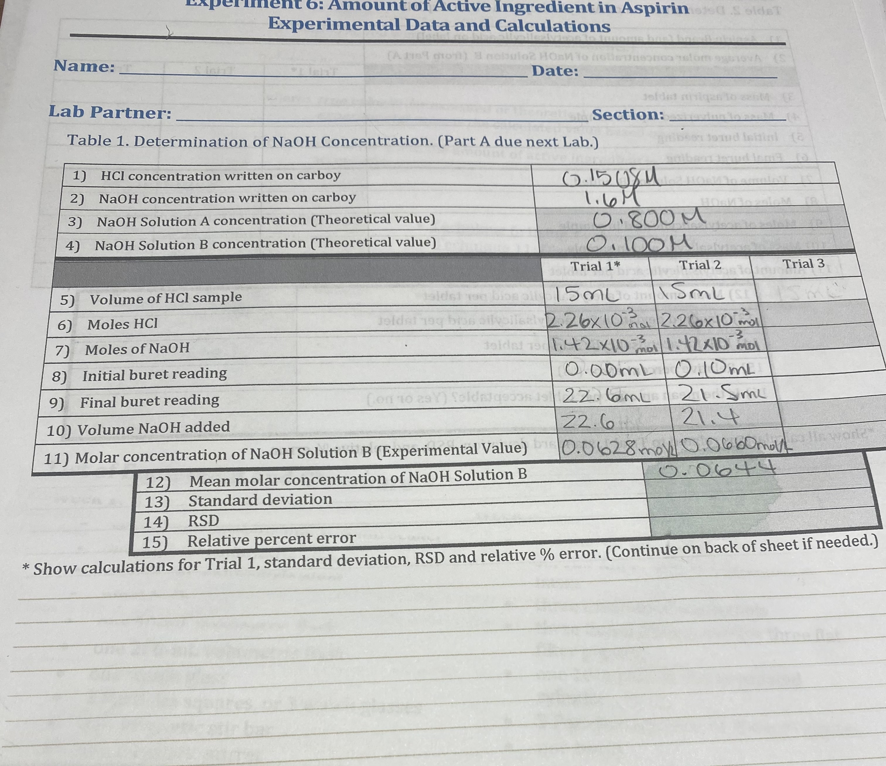 Solved Table 1. Determination of NaOH Concentration. (Part A | Chegg.com