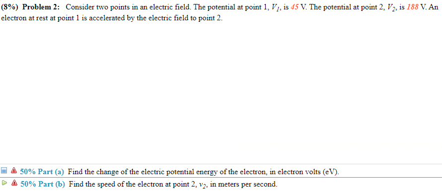 Solved (8%) Problem 2: Consider two points in an electric | Chegg.com