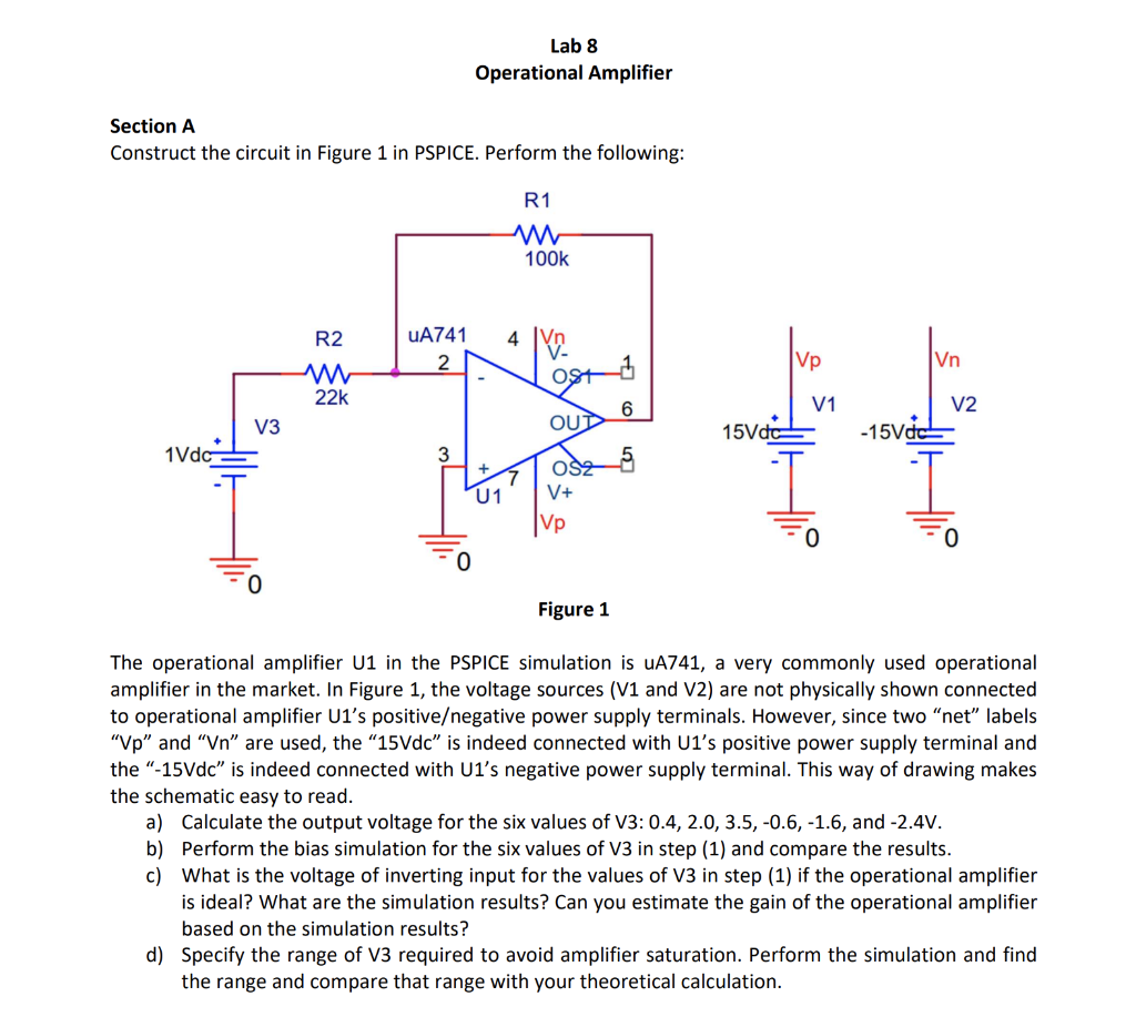 Lab 8 Operational Amplifier Section A Construct the | Chegg.com