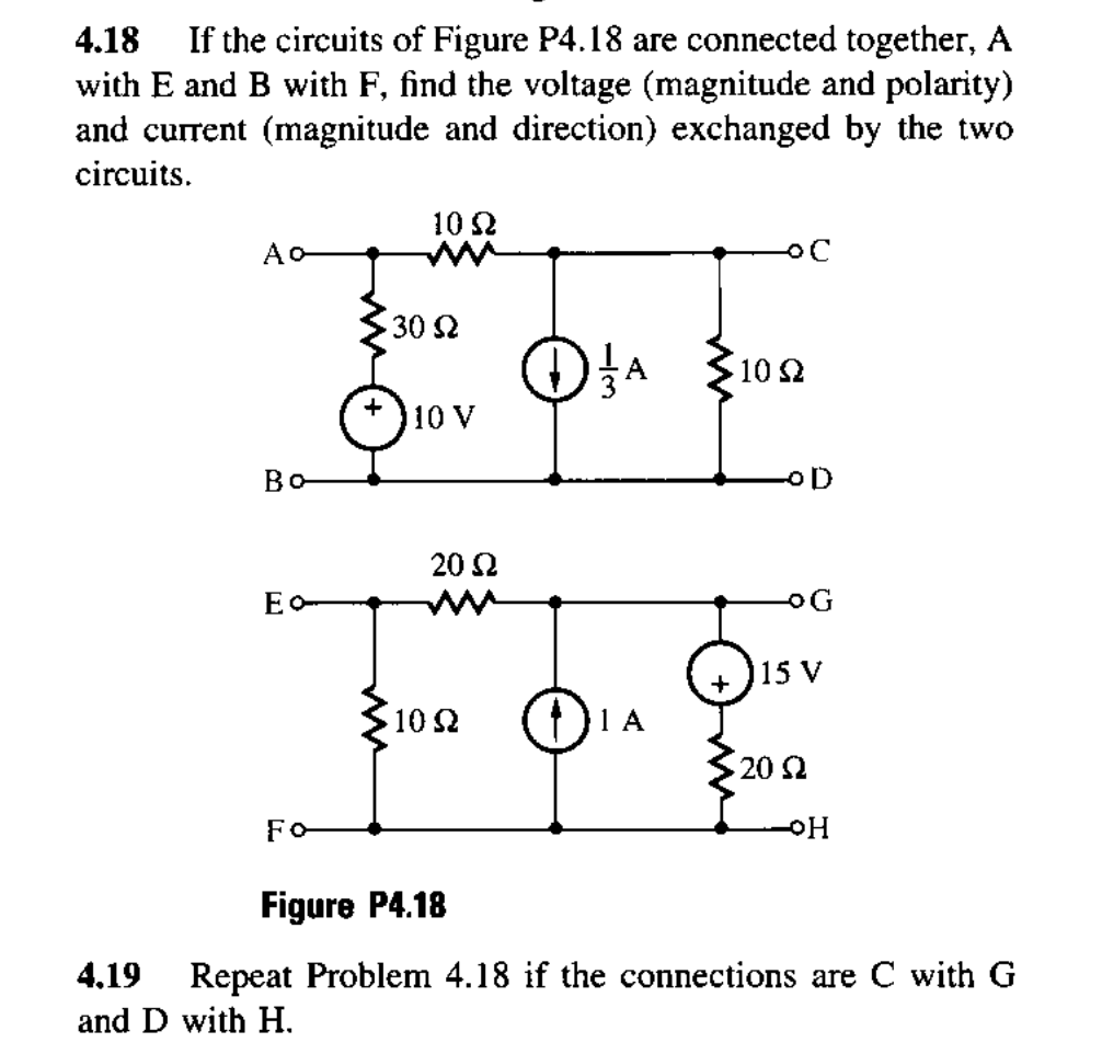 Solved 4.18 ﻿If the circuits of Figure P4.18 ﻿are connected | Chegg.com