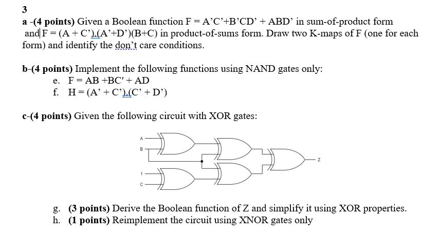 Solved 3 a -(4 points) Given a Boolean function F= | Chegg.com