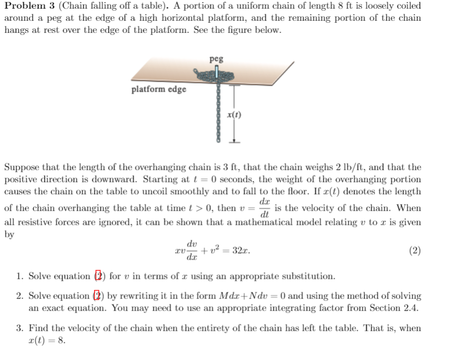 Solved Problem 3 (Chain falling off a table). A portion of a | Chegg.com