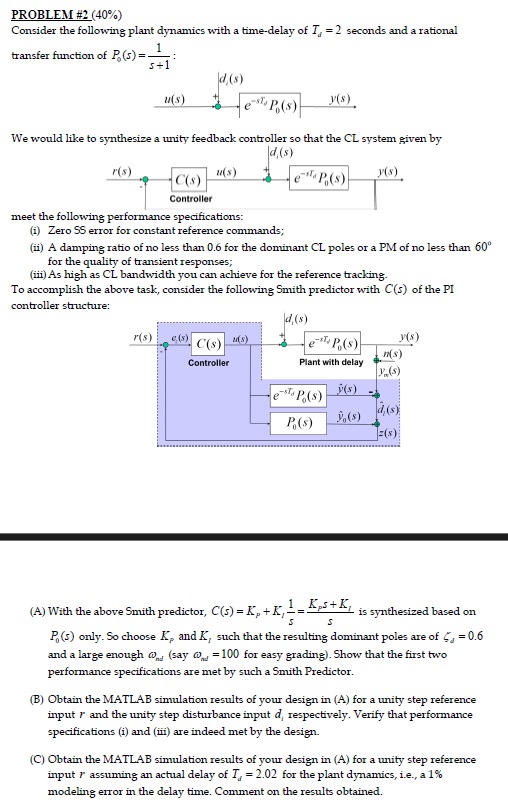 Solved PROBLEM #2 (40%)Consider the following plant dynamics | Chegg.com