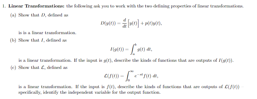 Solved Linear Transformations: the following ask you to work | Chegg.com