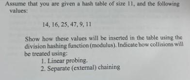 Solved Assume that you are given a hash table of size 11 and | Chegg.com