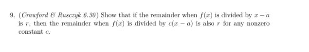 Solved 9. (Crawford \& Rusczyk 6.30) Show that if the | Chegg.com