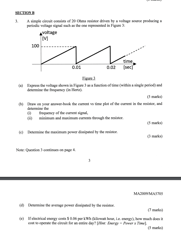Solved 3. A simple circuit consists of 20Ohms resistor | Chegg.com