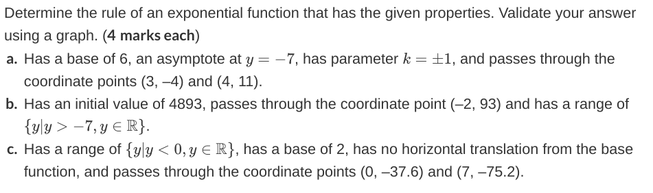 Solved Determine the rule of an exponential function that | Chegg.com