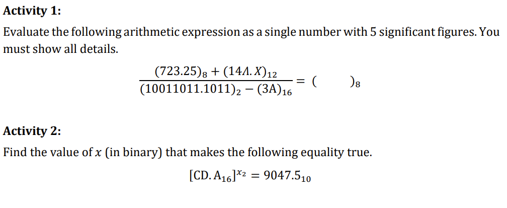 Solved Activity 1: Evaluate the following arithmetic | Chegg.com