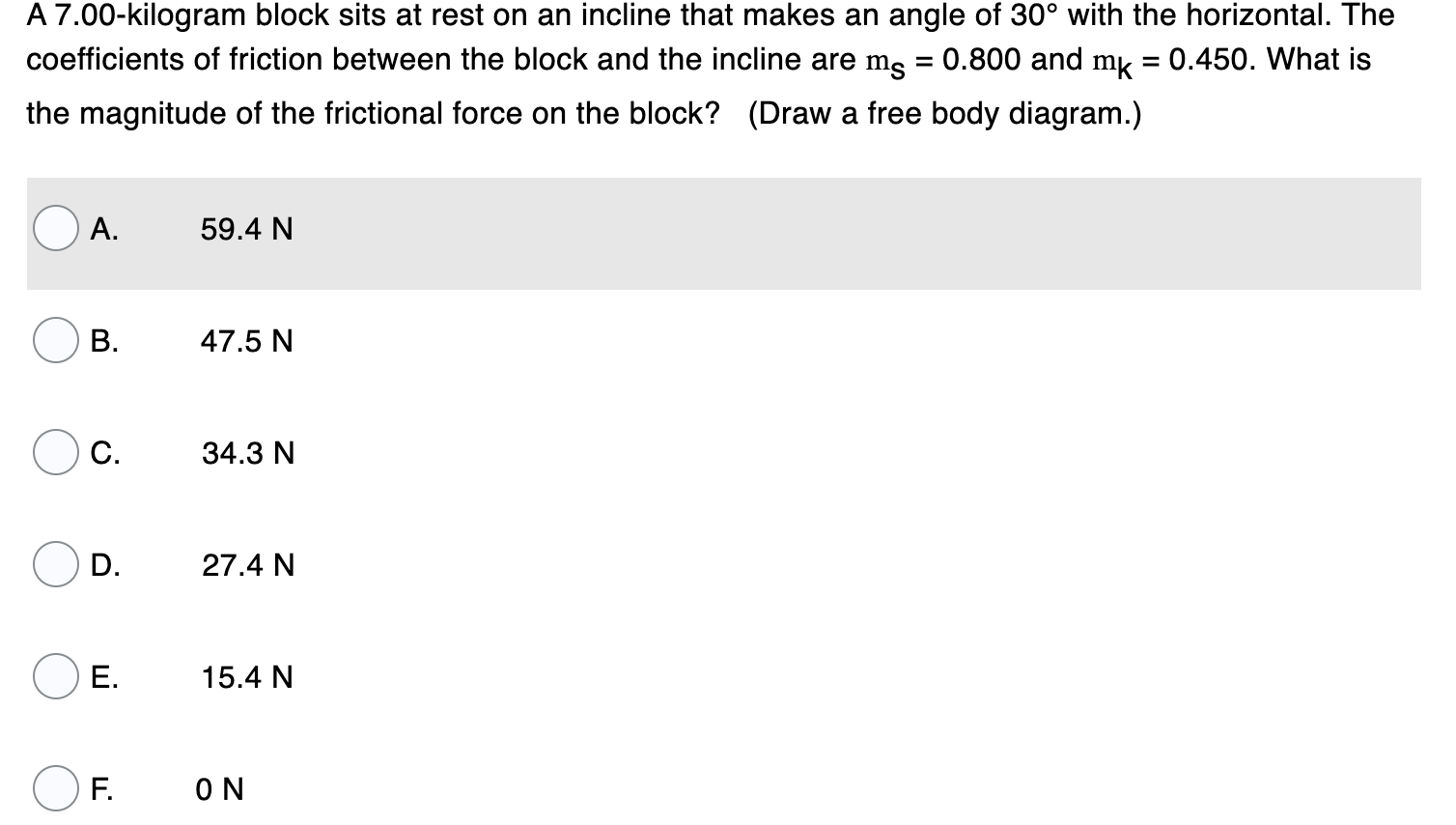 Solved A 7.00-kilogram block sits at rest on an incline that | Chegg.com