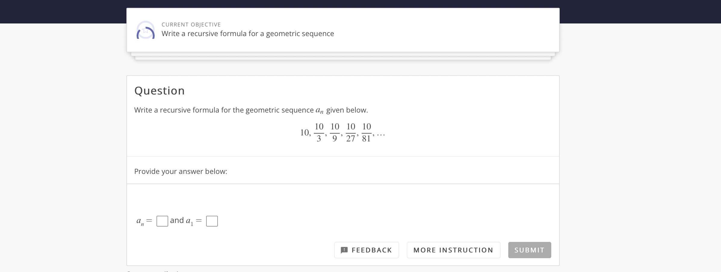 Solved CURRENT OBJECTIVE Write a recursive formula for a | Chegg.com