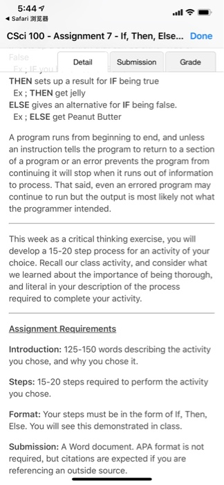 Solved 5:44 1 Safari浏览器 CSci 100- Assignment 7 If, Then, | Chegg.com