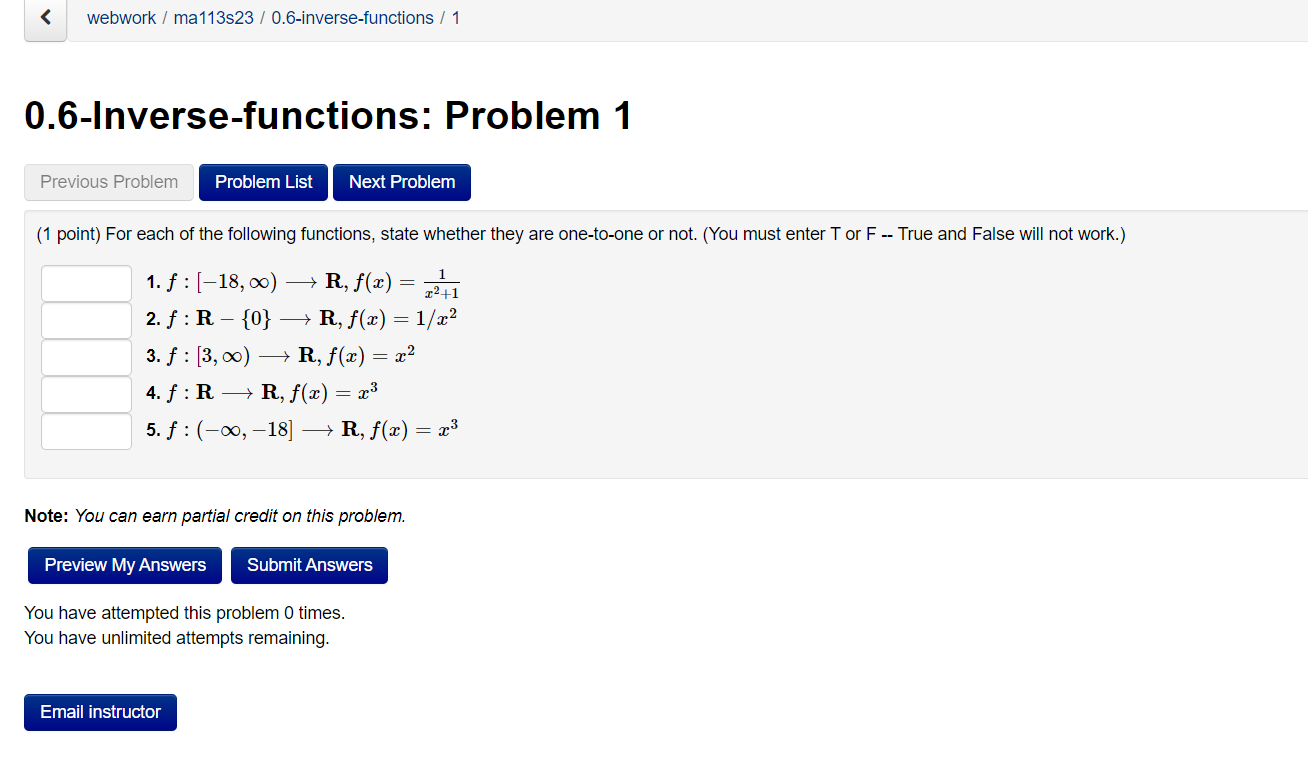 Solved (1 point) For each of the following functions, state | Chegg.com