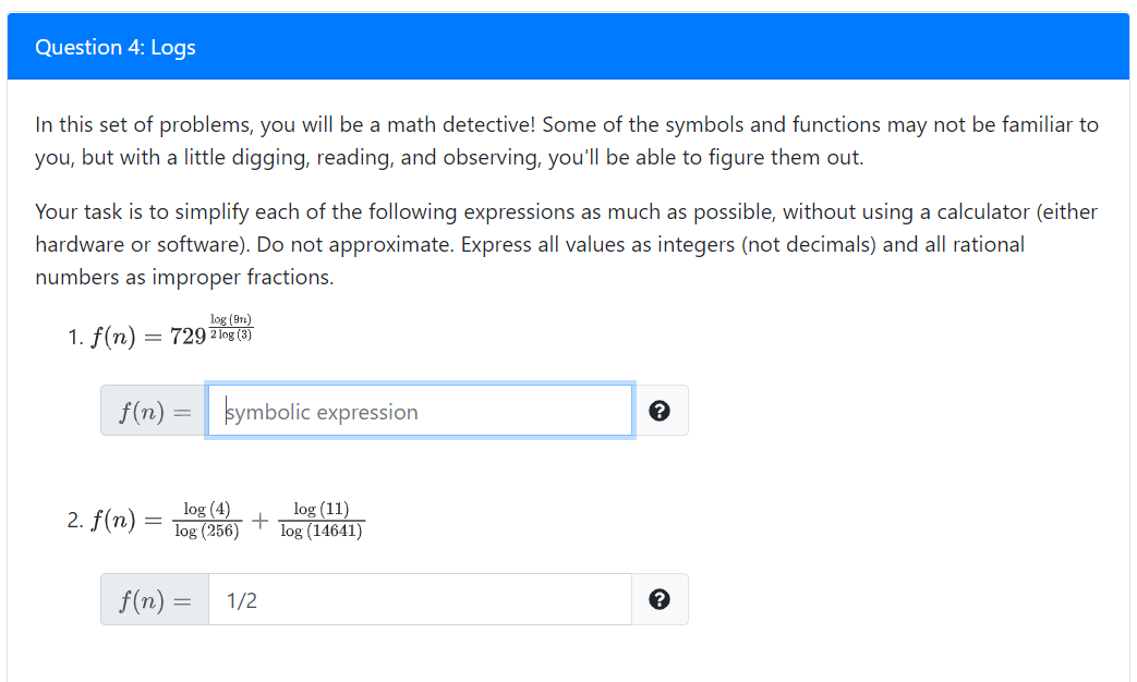 Solved Question 4: Logs In this set of problems, you will be | Chegg.com