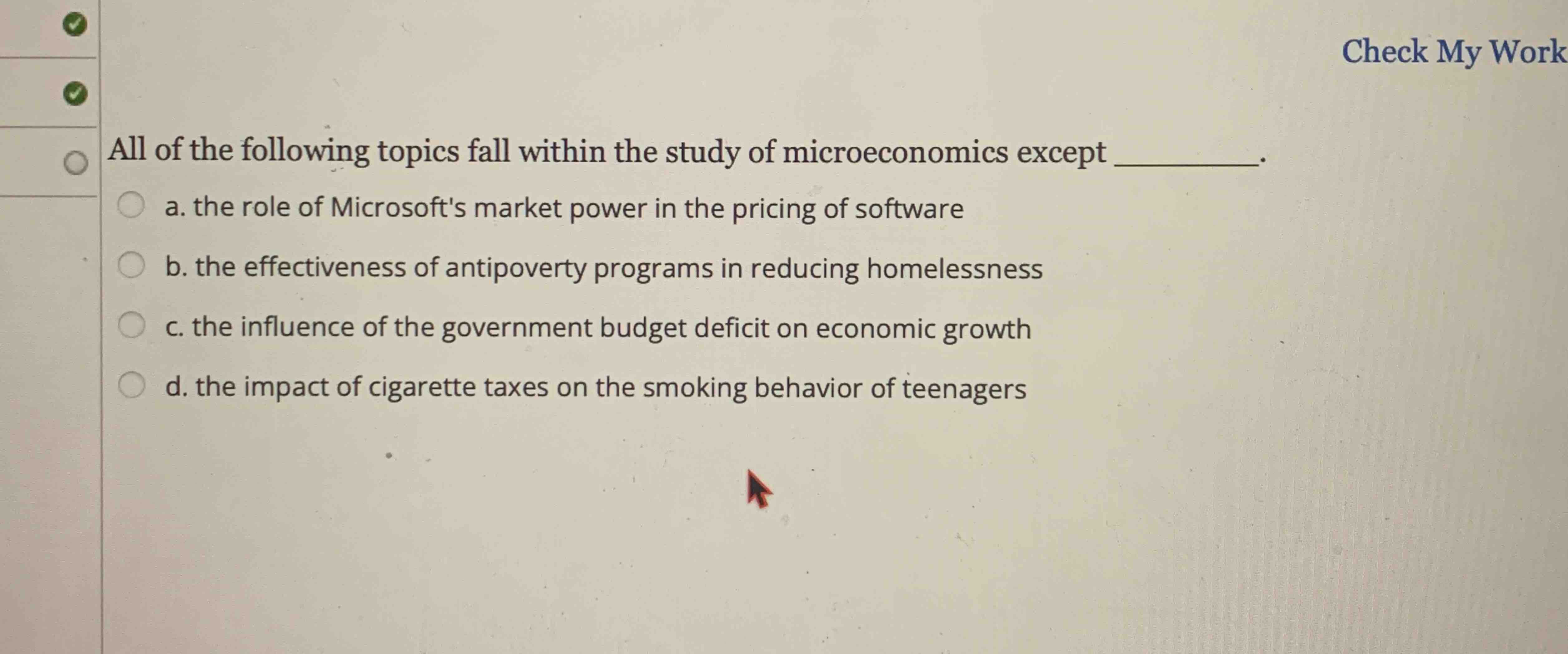 Solved Check My WorkAll of the following topics fall within | Chegg.com