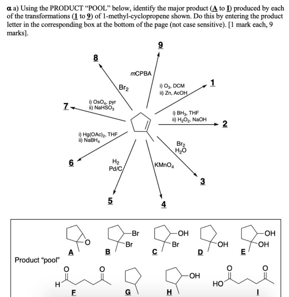 Solved a a) Using the PRODUCT “POOL” below, identify the | Chegg.com
