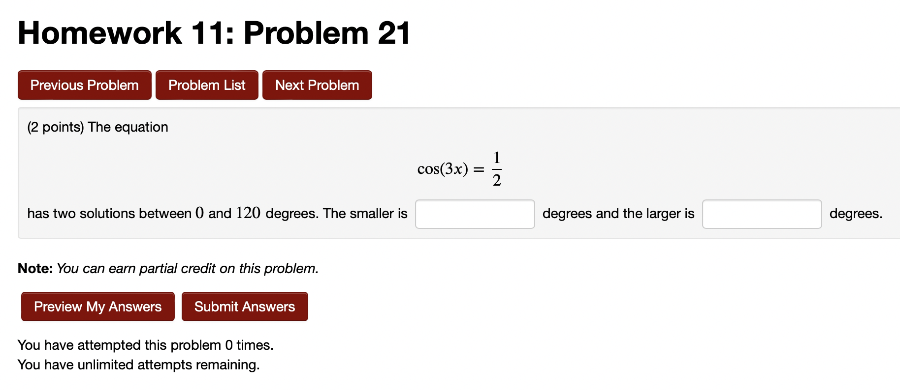 Solved Homework 11 Problem 21 Previous Problem Problem List