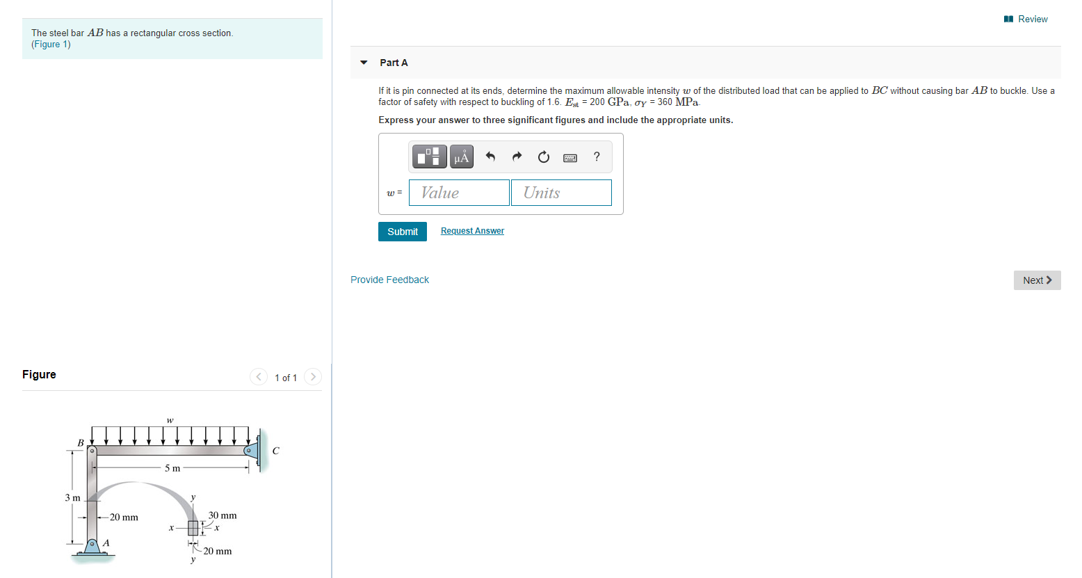 Solved u Review The steel bar AB has a rectangular cross | Chegg.com