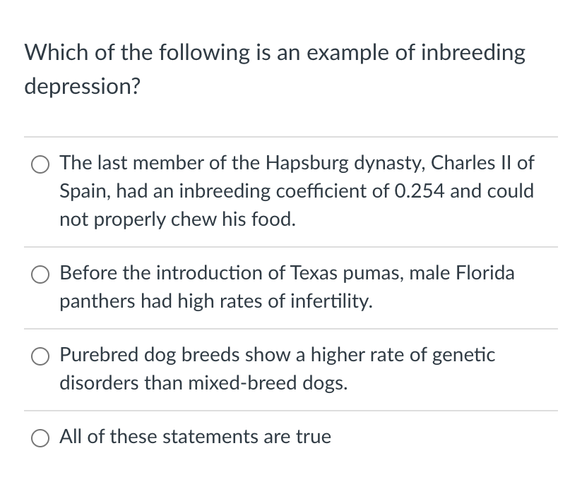 Solved Which of the following is an example of inbreeding | Chegg.com
