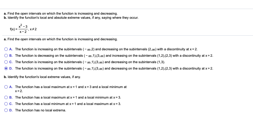 Solved a. Find the open intervals on which the function is | Chegg.com