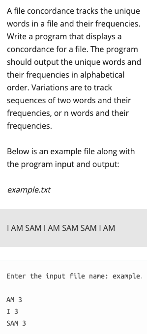 Solved A file concordance tracks the unique words in a file | Chegg.com