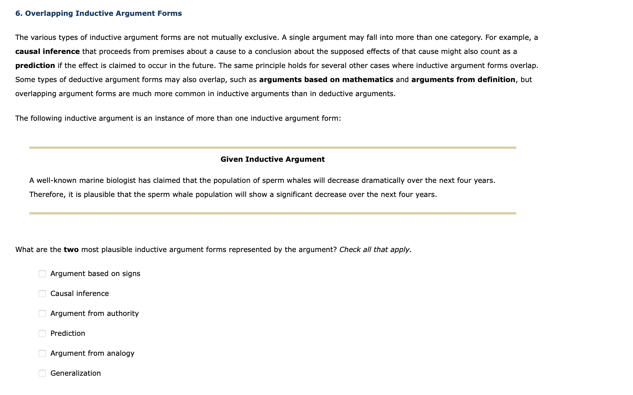 Solved 6. Overlapping Inductive Argument Forms The various | Chegg.com