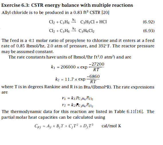 Solved Exercise 6.3: CSTR energy balance with multiple | Chegg.com