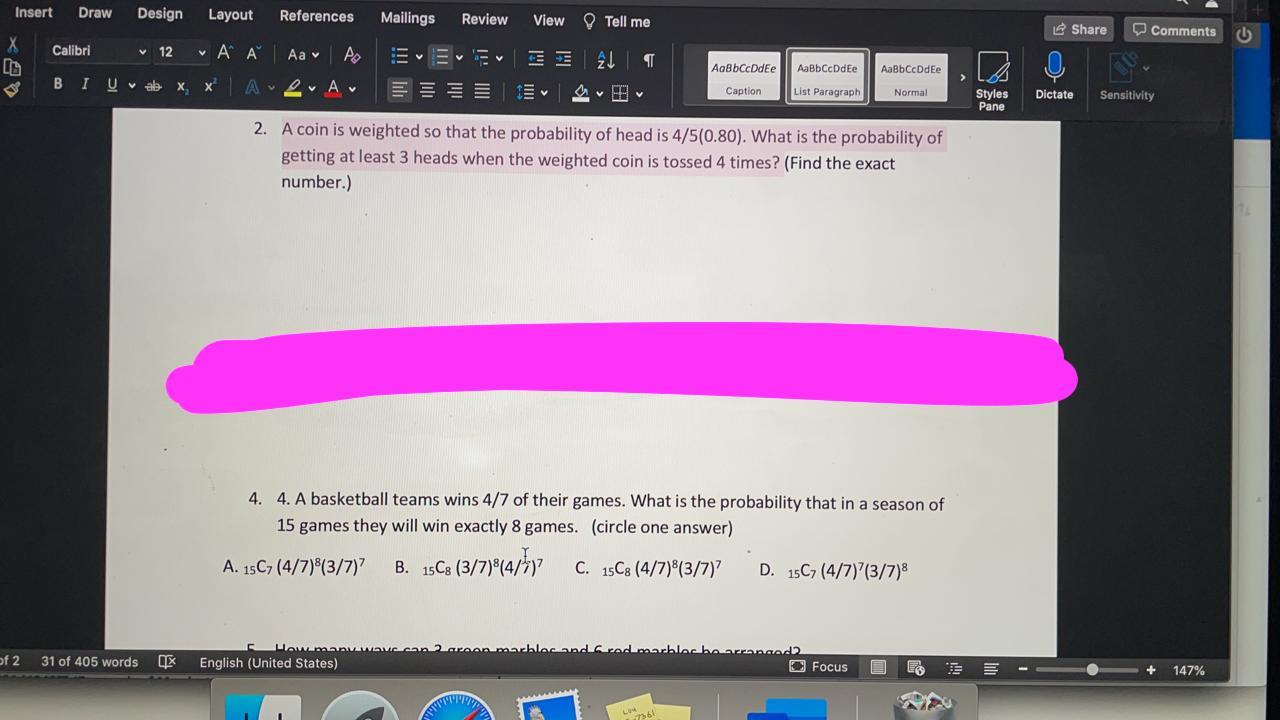 Solved Insert Draw Design Layout References Mailings Review | Chegg.com
