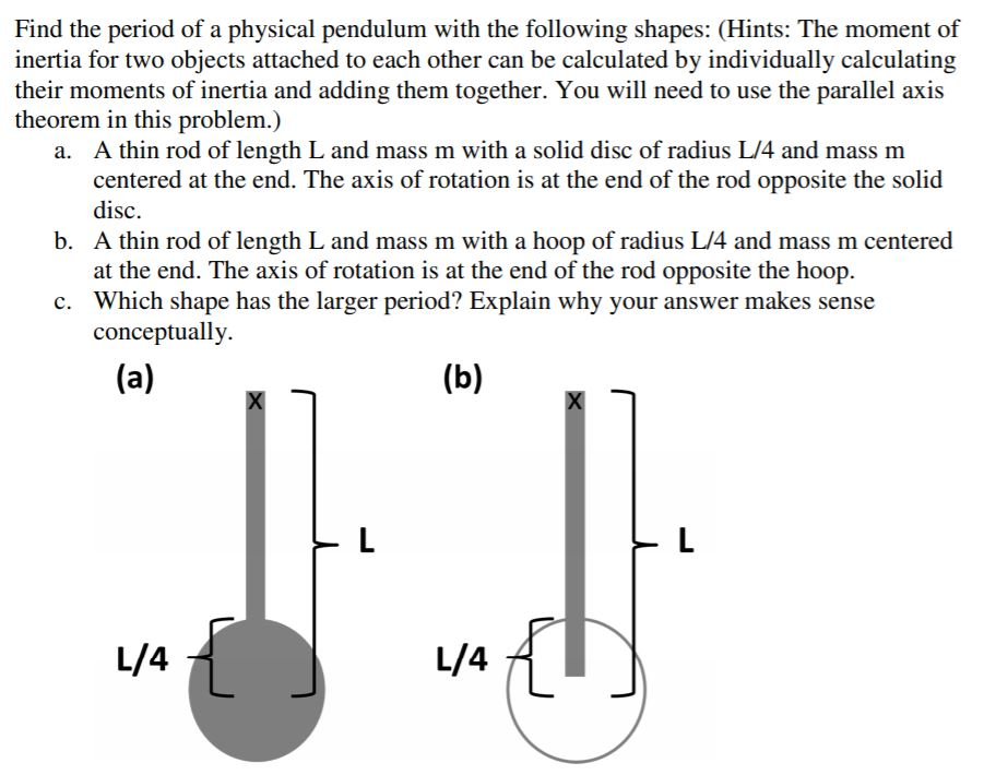 Solved Find the period of a physical pendulum with the | Chegg.com