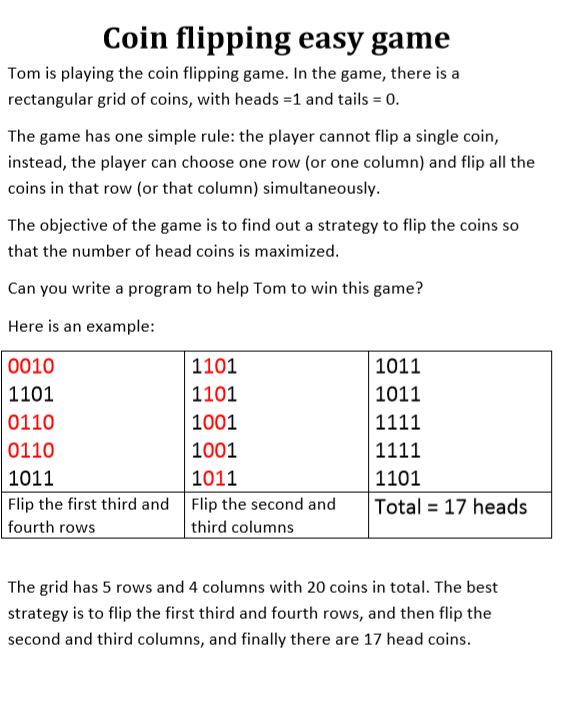 Solved Coin flipping easy game Tom is playing the coin | Chegg.com