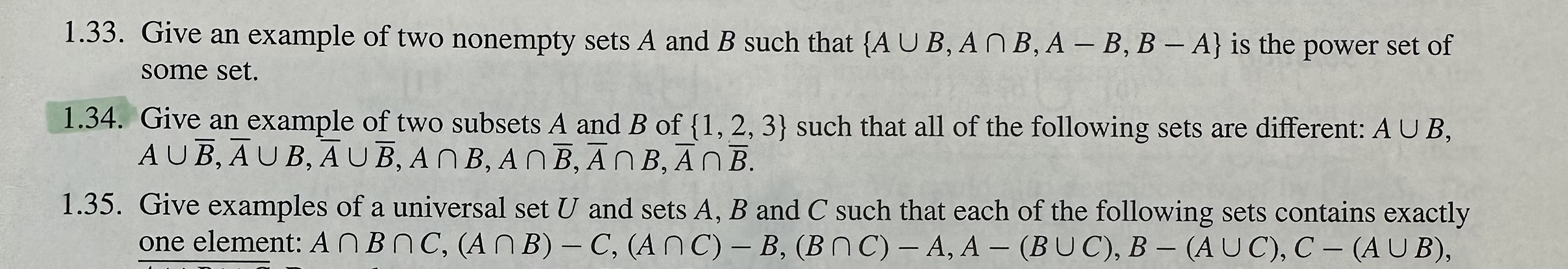Solved 1.33. Give an example of two nonempty sets A and B | Chegg.com