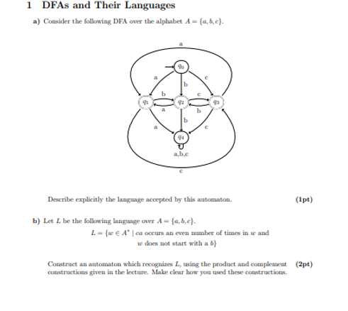 Solved 1 ﻿DFAs and Their Languagesa) ﻿Consider the following | Chegg.com