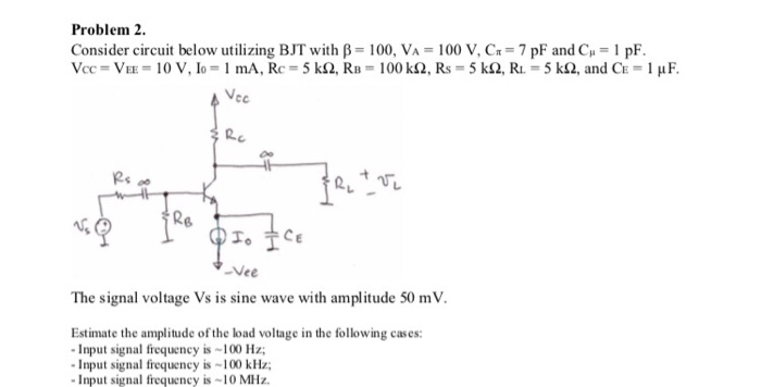 Solved Problem 2. Consider circuit below utilizing BJT with | Chegg.com