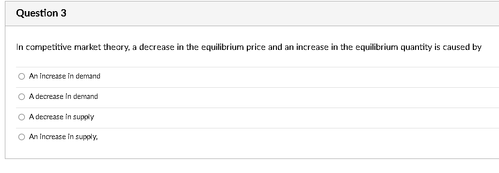 Solved Question 3 In competitive market theory, a decrease | Chegg.com