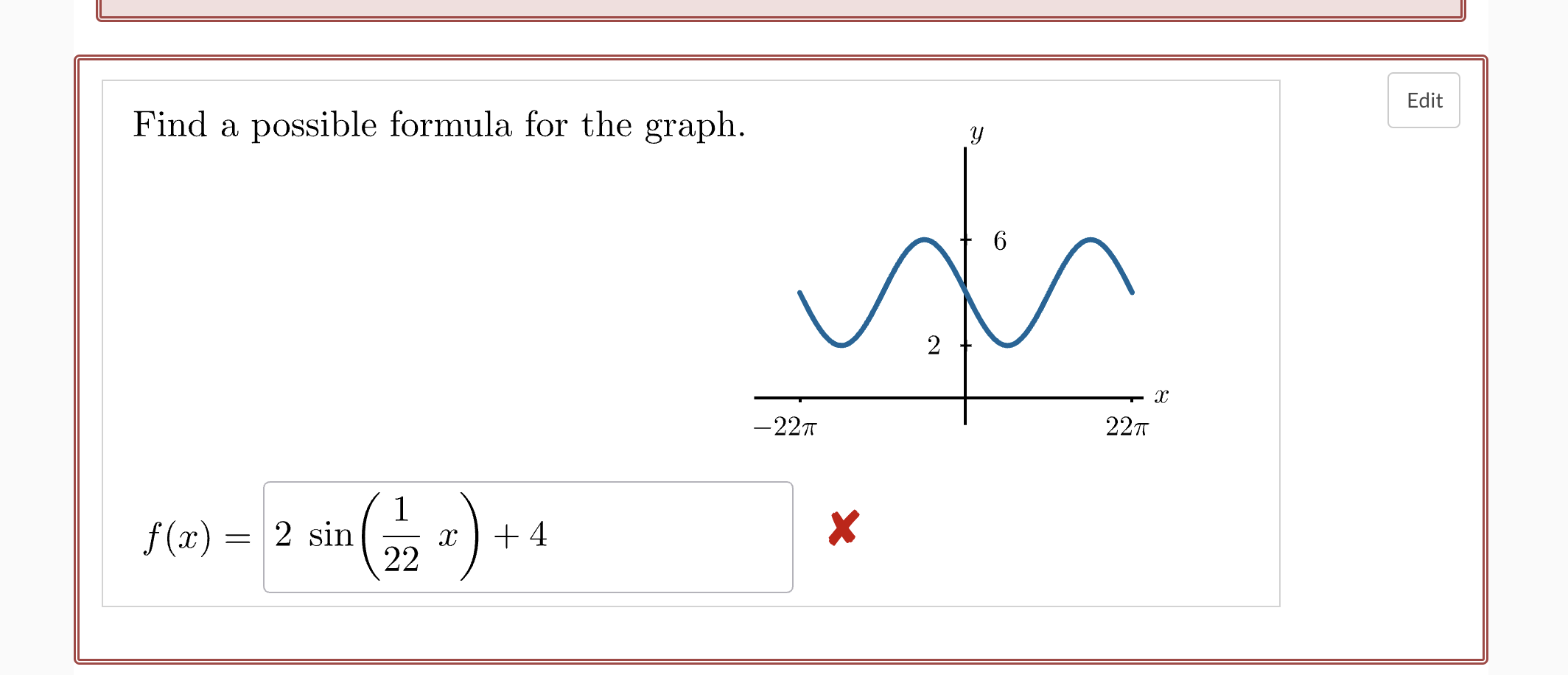Solved Find a possible formula for the graphf(x)= | Chegg.com